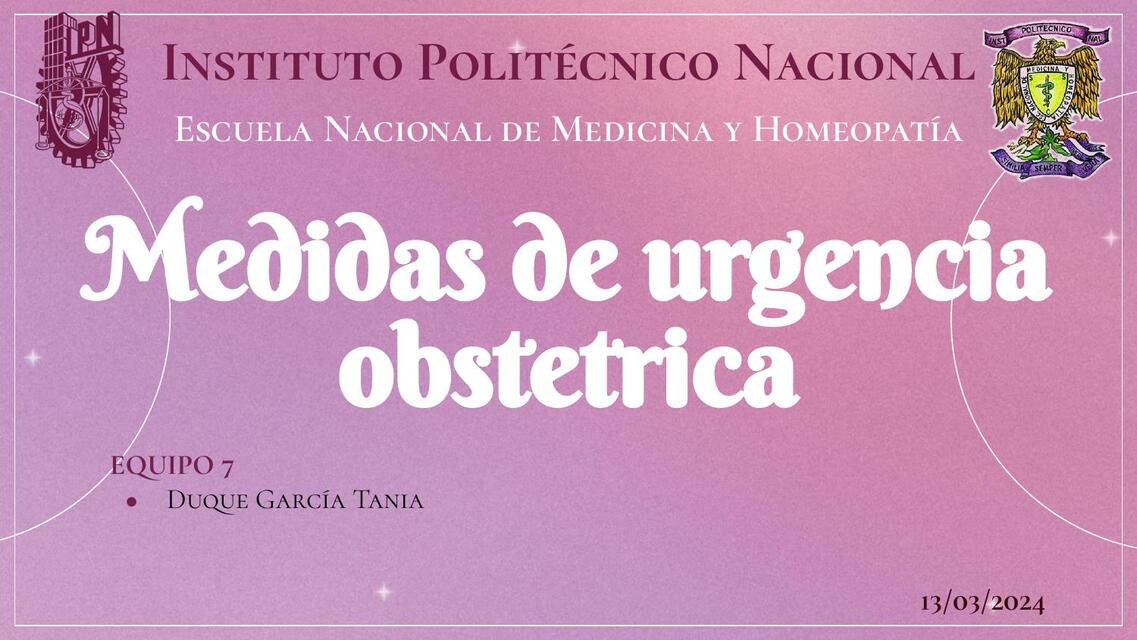Medidas de urgencia obstetrica | Tania Duque García | uDocz