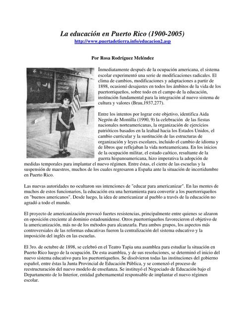 La educación en Puerto Rico por Rosa Rodríguez | Jeancarlo M. | uDocz