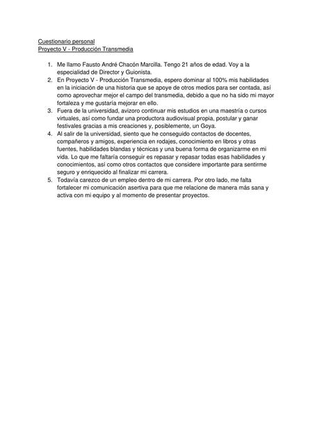 Cuestionario personal | Fausto | uDocz