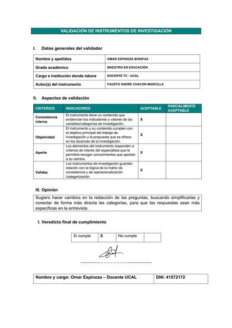 Omar validacion Fausto Andre Chacon Marcilla | Fausto | uDocz