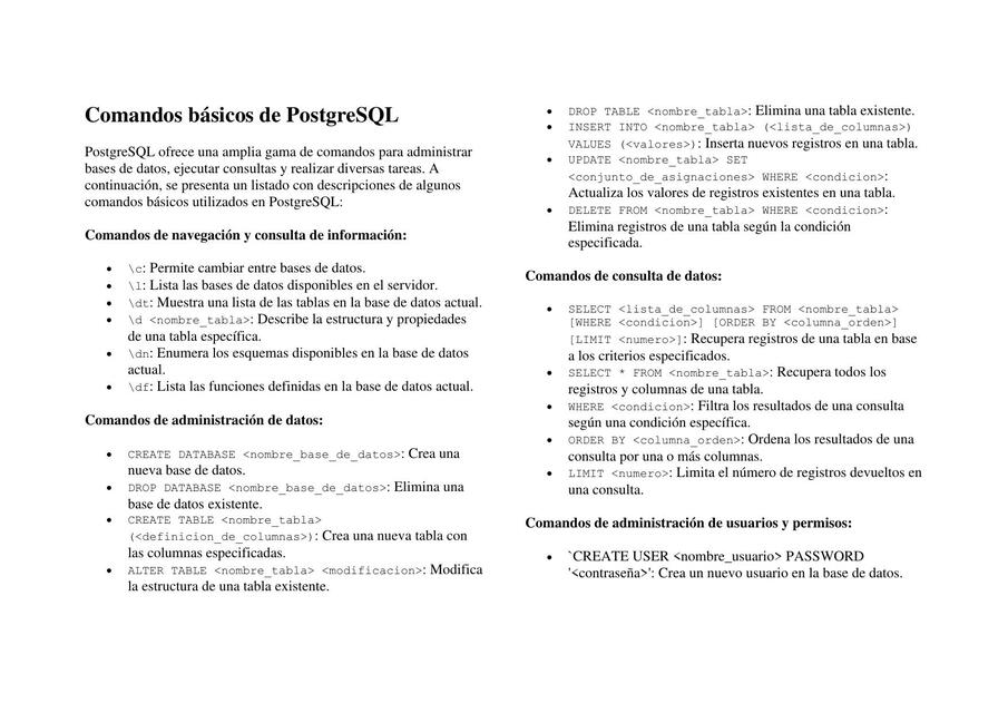 Comandos básicos de PostgreSQL | Gustavo Arapa | uDocz