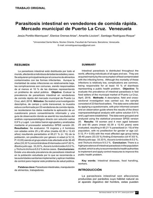 120 Parasitosis intestinal en vendedores de comida | David A. | uDocz