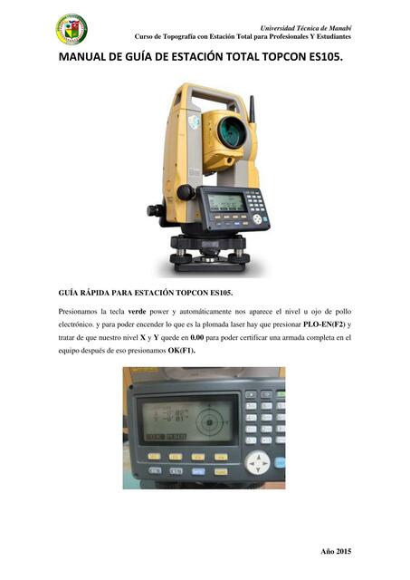 Manual de Guia de Estacion Total Topcon Es105 | 01-IC-FC-MARIA FERNANDA ...