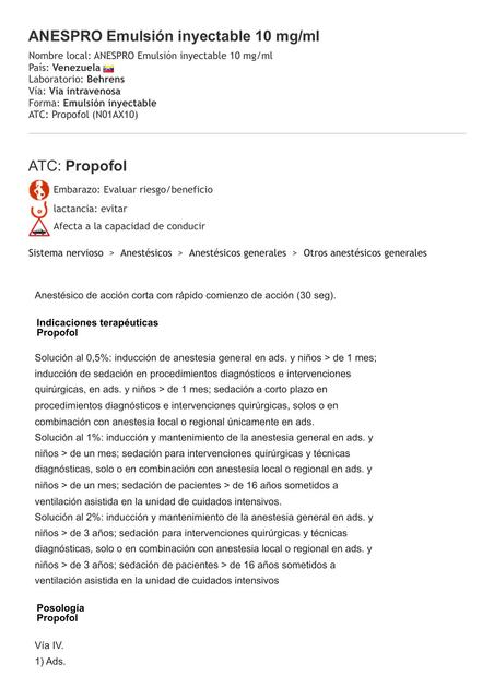 ANESPRO Emulsión inyectable | Salud y vida | uDocz