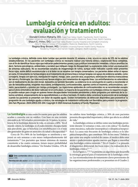 Lumbalgia crónica en adultos evaluación y tratamiento | Juan Manuel | uDocz
