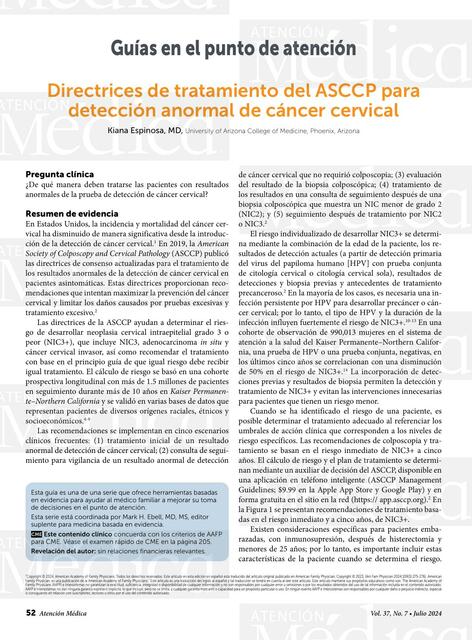 Directrices de tratamiento del ASCCP para detección cancer cervical ...