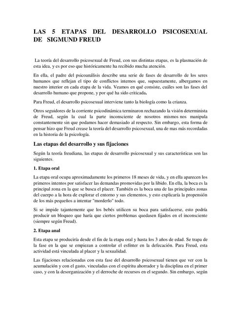 Las 5 etapas del desarrollo psicosexual de Sigmund Freud | evani | uDocz