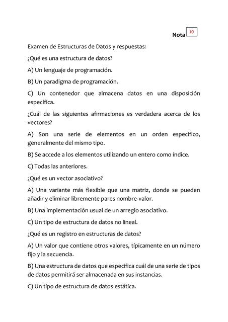 Examen de Estructuras de Datos y respuestas | developer.ishtar | uDocz