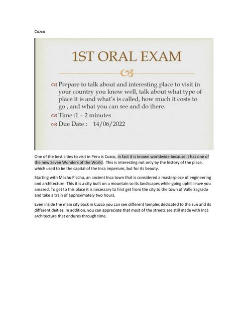 Short Speech Cuzco, English assigment | @mer.notes22 | uDocz