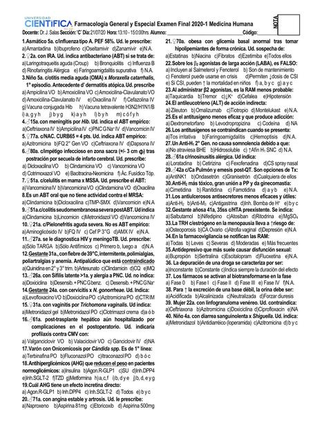 Farmacología Examen Final Teoría2 | Arellys Moreno | uDocz