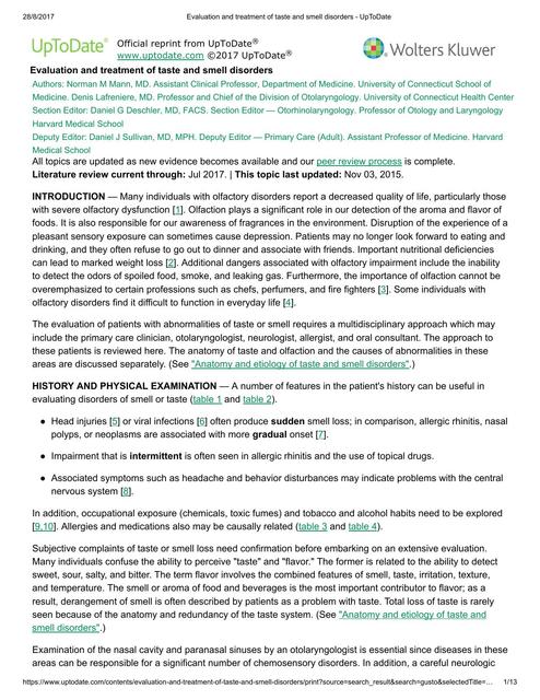 Evaluation and treatment of taste and smell disorders | genómicas | uDocz