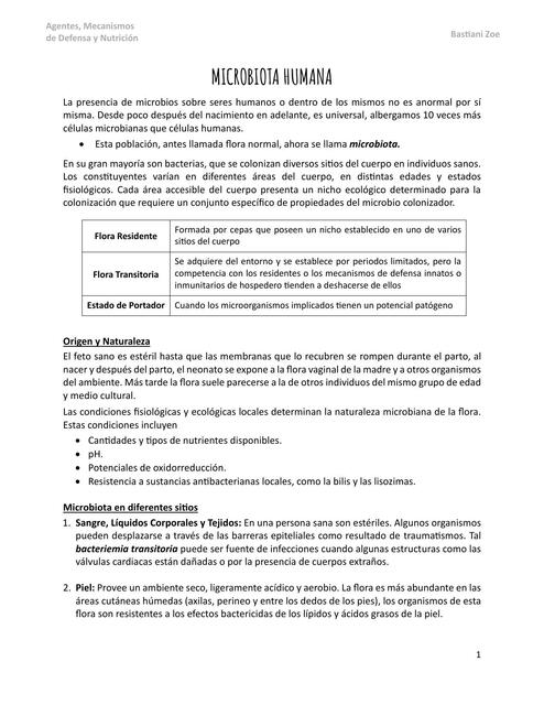 Microbiota humana | Zoe Bastiani | uDocz