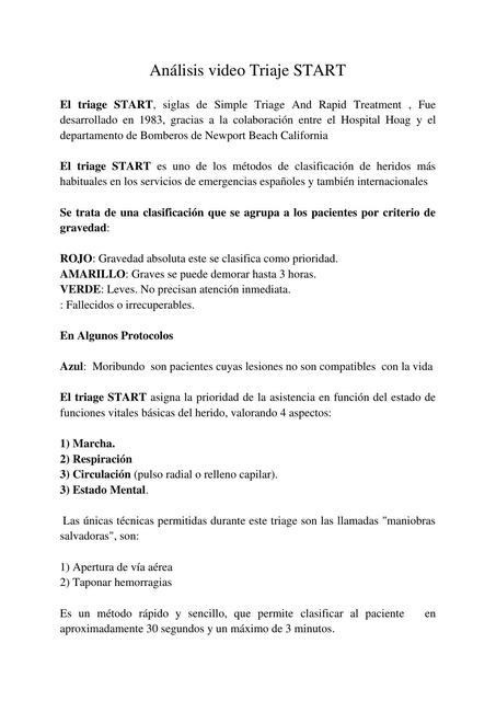 Análisis video Triaje START | jose alberto | uDocz