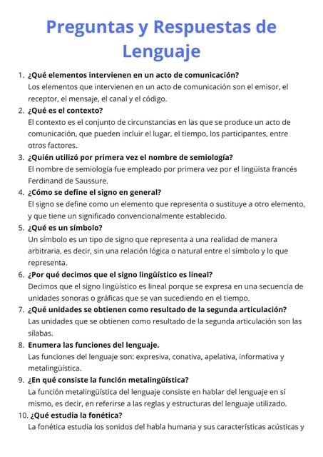 Preguntas y Respuestas de Lenguaje | Angeles Arcos | uDocz