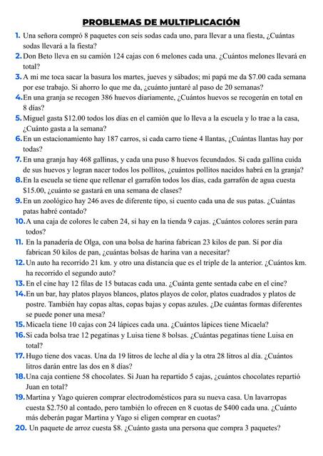 PROBLEMAS DE MULTIPLICACIÓN | Nova | uDocz