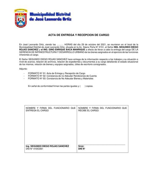 ACTA DE ENTREGA Y RECEPCION DE CARGO | | uDocz