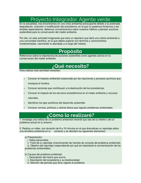 Proyecto Integrador Agente Verde | Rouss Fustamante Irigoin | uDocz