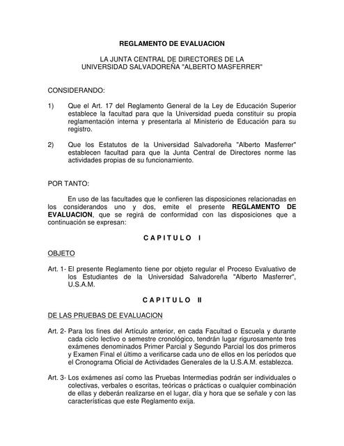 REGLAMENTO DE EVALUACION | Dany Velásquez | uDocz