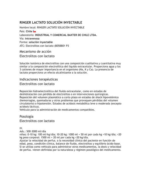 Lactato de RINGER solucion INYECTABLE | Aura Ester Peréz Rada | uDocz