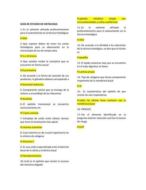 Guía de estudio histología | Nancy A3C | uDocz