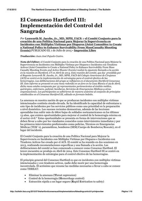 El Consenso Hartford III: Implementación del Control del Sangrado ...