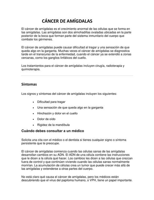 Cáncer de amígdalas | Aura Ester Peréz Rada | uDocz
