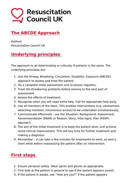 The ABCDE Approach UK council | Sabiduría Médica | uDocz