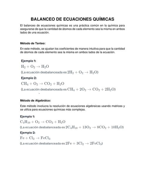 BALANCEO DE ECUACIONES QUÍMICAS | MARIO ESQUIVEL SOLORZANO | uDocz