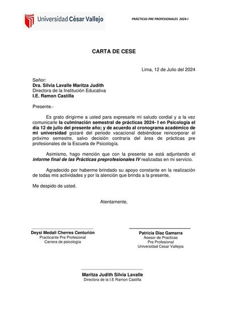 Modelo de Carta de Cese I | Marilyn | uDocz