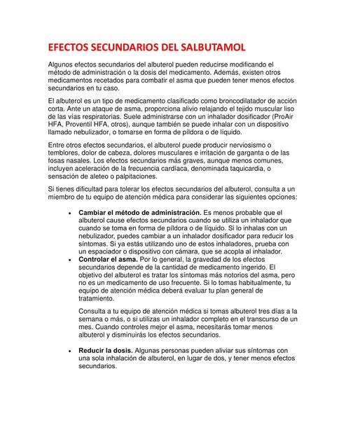 Efectos secundarios del salbutamol | Aura Ester Peréz Rada | uDocz
