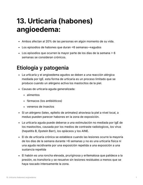 Urticaria habones y angioedema | medi_fer | uDocz