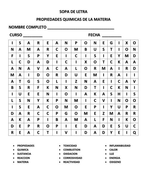 SOPA DE LETRA PROPIEDADES QUIMICAS 3 | Lizally Indira | uDocz