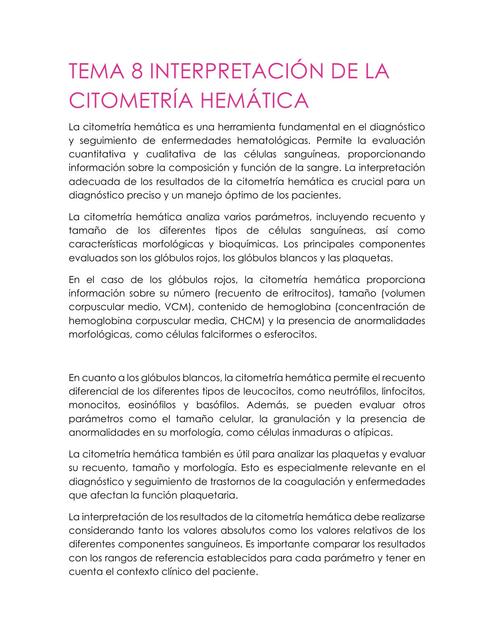RESUMEN INTERPRETACIÓN DE LA CITOMETRÍA HEMÁTICA | Estephania Vazquez ...