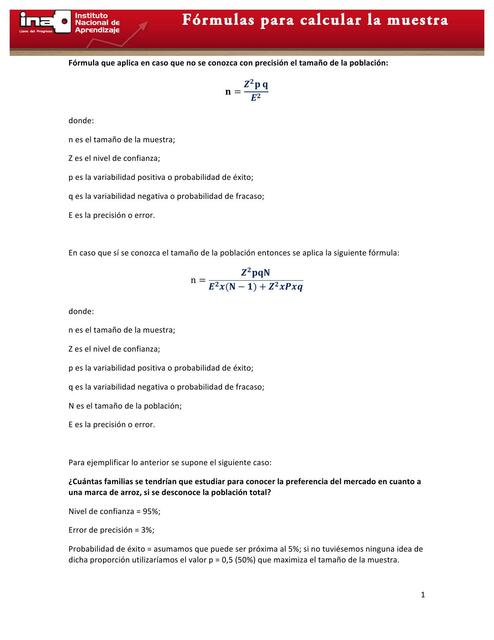 Fórmulas para calcular la muestra | Alexis | uDocz