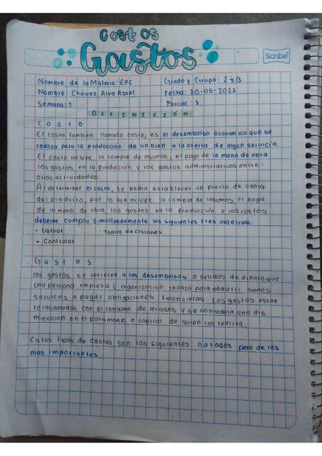 Costos y gastos integración empresarial | Azael Chavez Alva | uDocz