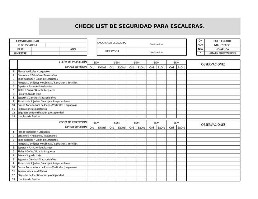 Check List Escaleras xlsx | Lucia Willias | uDocz