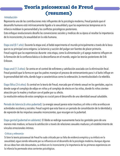 Teoría psicosexual de Freud Resumen | Medsense_ | uDocz