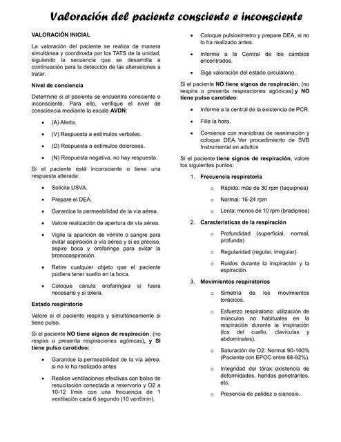 Valoración del paciente consciente e inconsciente | Jessica Espindola ...