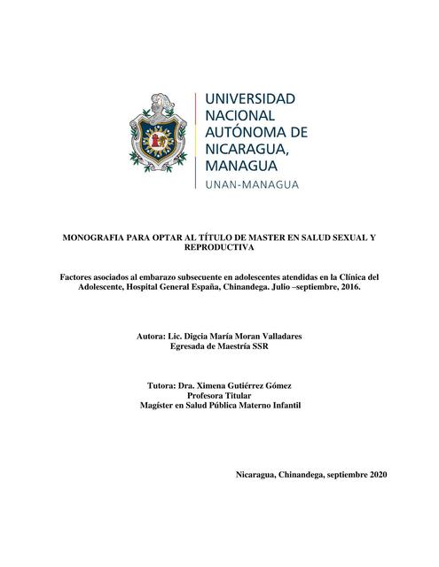 Monografía factores asociados al embarazo subsecuente en adolescentes ...