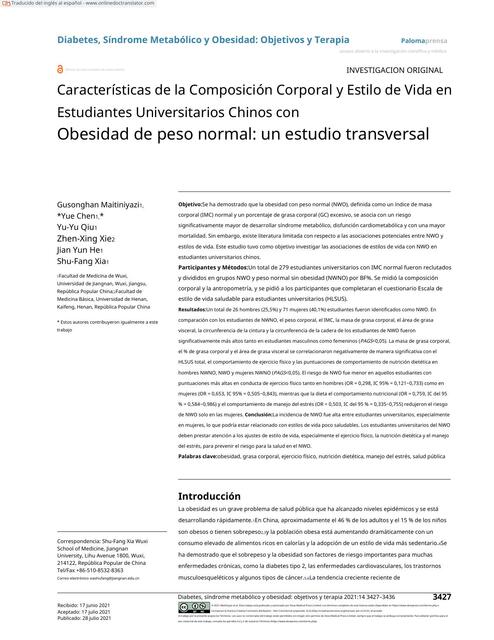 Characteristics of Body Composition and Lifestyle | jocama | uDocz