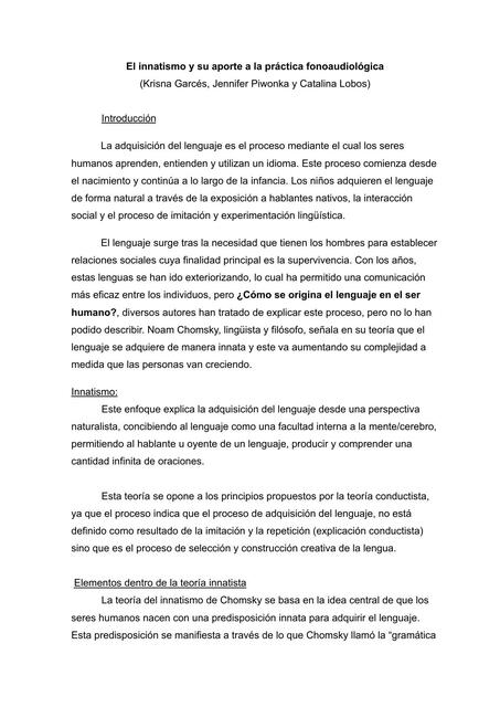 El innatismo y su aporte a la práctica fonoaudiológica | chopi | uDocz