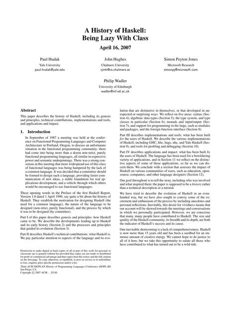 A History Of Haskell: Being Lazy With Class | HackerNews | uDocz