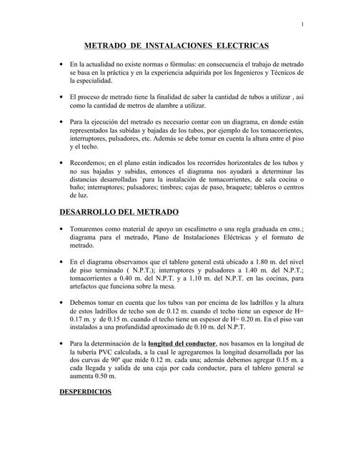 Flashcards de Metrado de instalaciones eléctricas | Por Temas de Ingeniería | uDocz