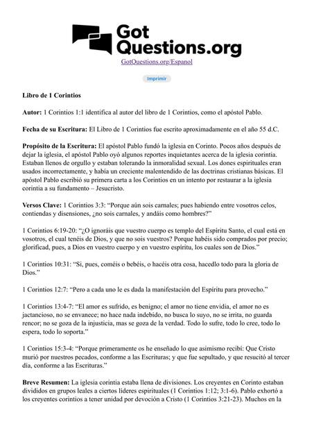 Libro de 1 Corintios Para imprimir | Aniela Infante Álvarez | uDocz