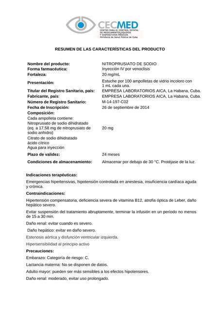 Nitroprusiato de Sodio | Apuntes Médicos | uDocz