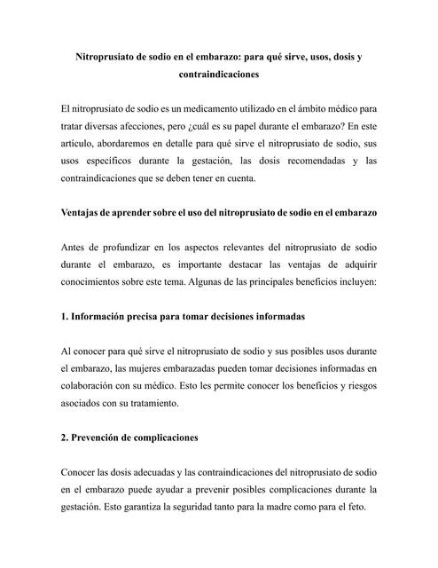 Nitroprusiato de sodio en el embarazo para qué sirve, usos, dosis y ...