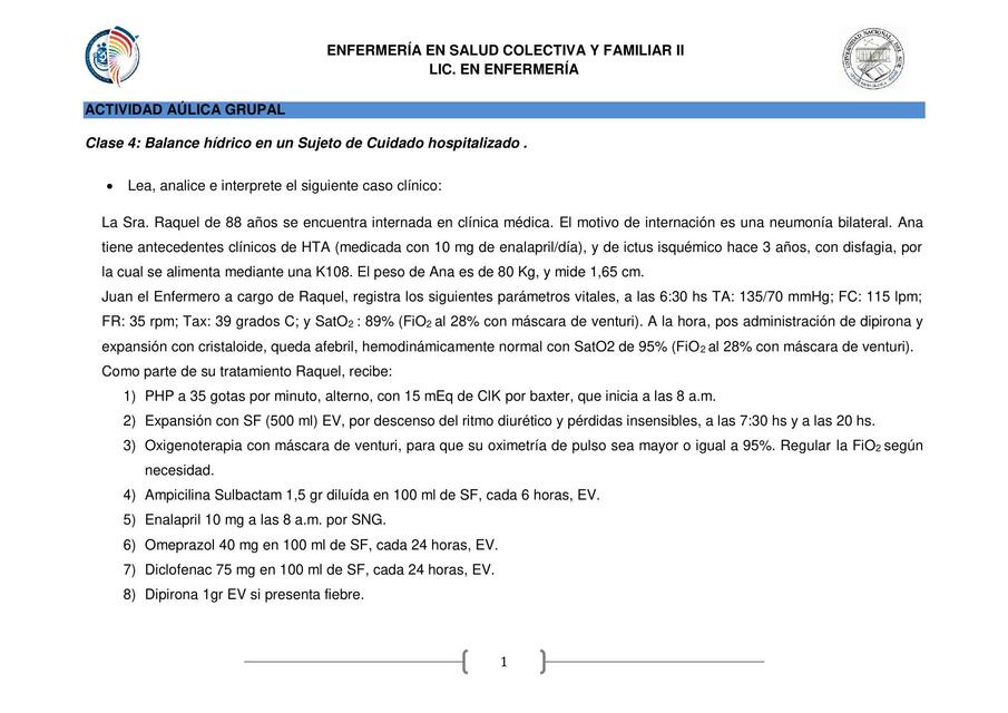 Caso Clínico- Balance hídrico | Abril Di Battista | uDocz
