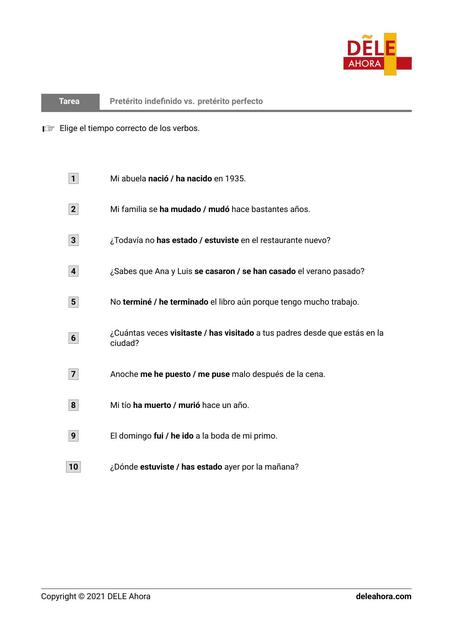 preterito indefinido vs preterito perfecto | Melanie Vera Chávez | uDocz