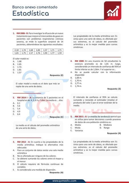 Banco anexo comentado estadística - Qx medic | Andrea Llanqui García | uDocz