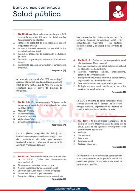 Banco anexo comentado salud pública - Qx medic | Andrea Llanqui García | uDocz
